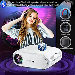 Projector with 5G WiFi and Bluetooth JIFAR 480 ANSI 16000L Native 1080P Outdoor Movie Projector 4k Support,Auto 6D Keystone&50% Zoom,Portable Smart Home LED Video Projector for Phone/PC