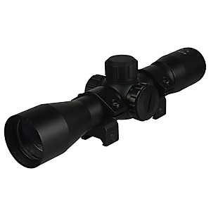 TWP 4x32 Compact Hunting Crossbow Archery Scope, Etched Glass Reticle Circles and Rangefinder, Only Circles Red or Green Illuminated, 1" Tube and Mid-Height Weaver Ring Mount