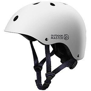 OutdoorMaster Youth & Kids Bike Helmet - Adjustable Multi-Sports Skateboard Helmet with Removable Liners for Balance Bike, Toddler Scooter, One Wheel Hoverboard - White - M