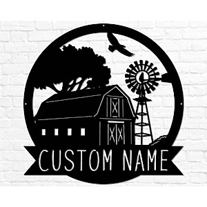 Personalized Farm Sign | Metal Barn Windmill Sign | Custom Ranch Decor | Barn Art | Large Rustic Sign | Personalized Wedding Gift | Outdoor Barn Sign | Boho Decor | Family Farm Sign | Metal Wall Art