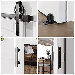 6FT Heavy Duty Sturdy Sliding Barn Door Hardware Kit-Smoothly and Quietly-Smoothly and Quietly- Easy to Install with Floor Guide and Handle - Fit 1 3/8-1 3/4" Thickness – Black (J Shape Hanger)