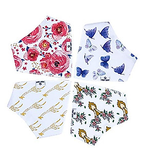 Diaper Squad 100% Organic Cotton Floral 10-Pack Baby Girl Drool Bandana Bibs Pink for Girls