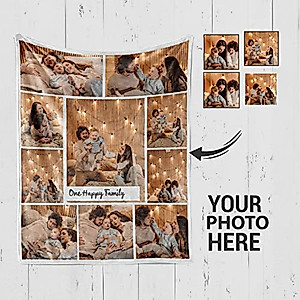 Launchigo Customized Photo Blanket - Family Blanket with Text. Make Your Own Fleece Throw Blanket. Gift for Anniversary, Thanksgiving, Birthday & Christmas. (Photo Blanket 29, 50"X60")
