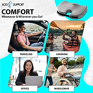 BOD SUPPORT Seat Cushion with Straps - Seat Cushions for Office Chairs, Car Seat Cushion for Tailbone Pain Relief Cushion Design to Relieve Sciatica Coccyx Design from Prolonged Sitting (Grey)