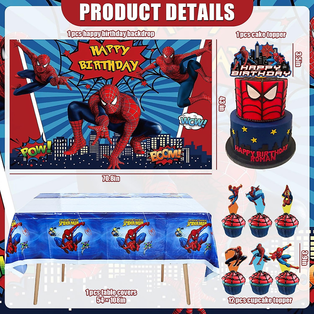 Red Spider Hero Balloons Party Supplies Arch Garland Kit, Red Spider Backdrop, Tablecloth, Cupcake Toppers,for Baby Shower Birthday Graduation Anniversary Party Decorations