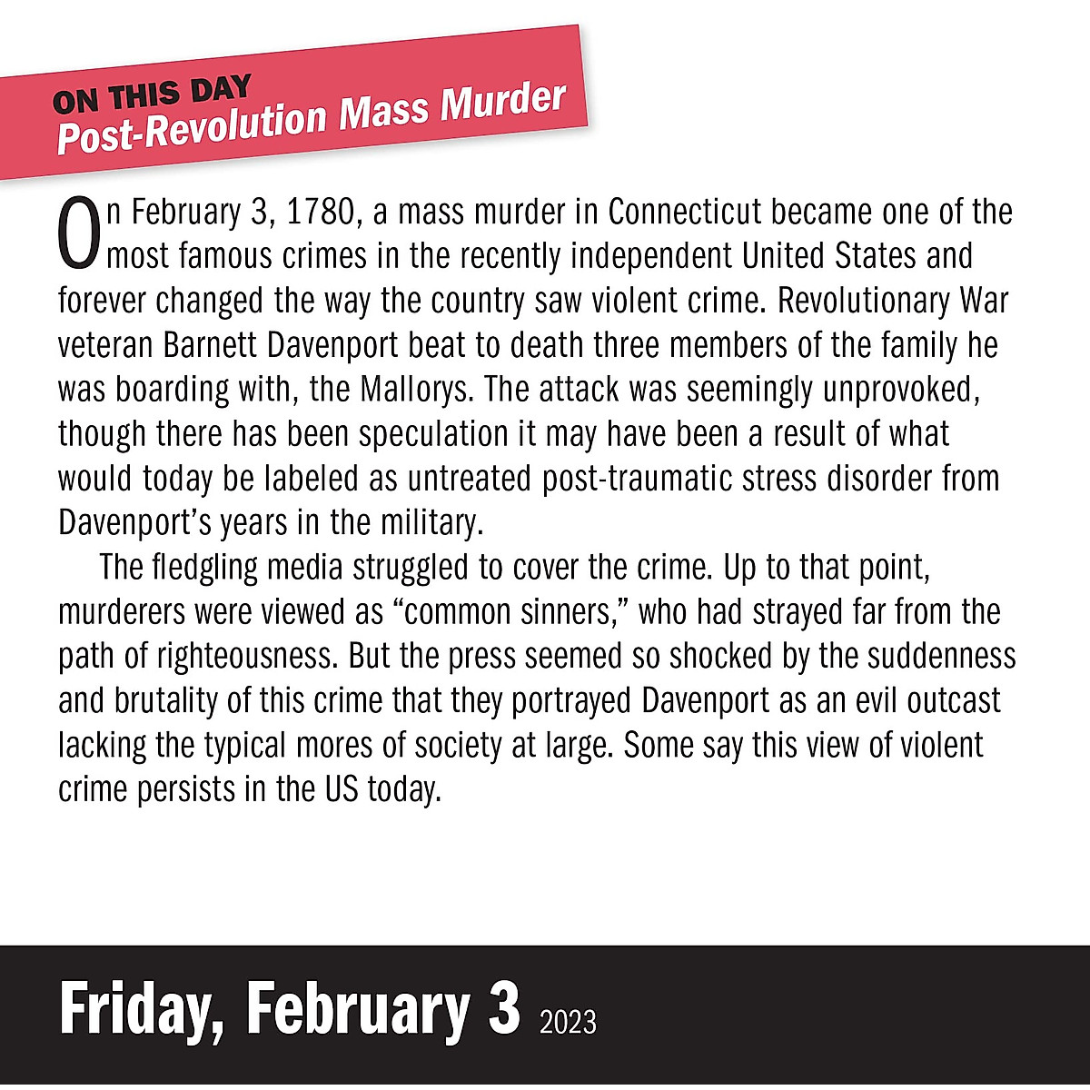 A Year of True Crime Page-A-Day Calendar 2023: Cannibal Cooks, Killer Kids, Incredible Survivors!