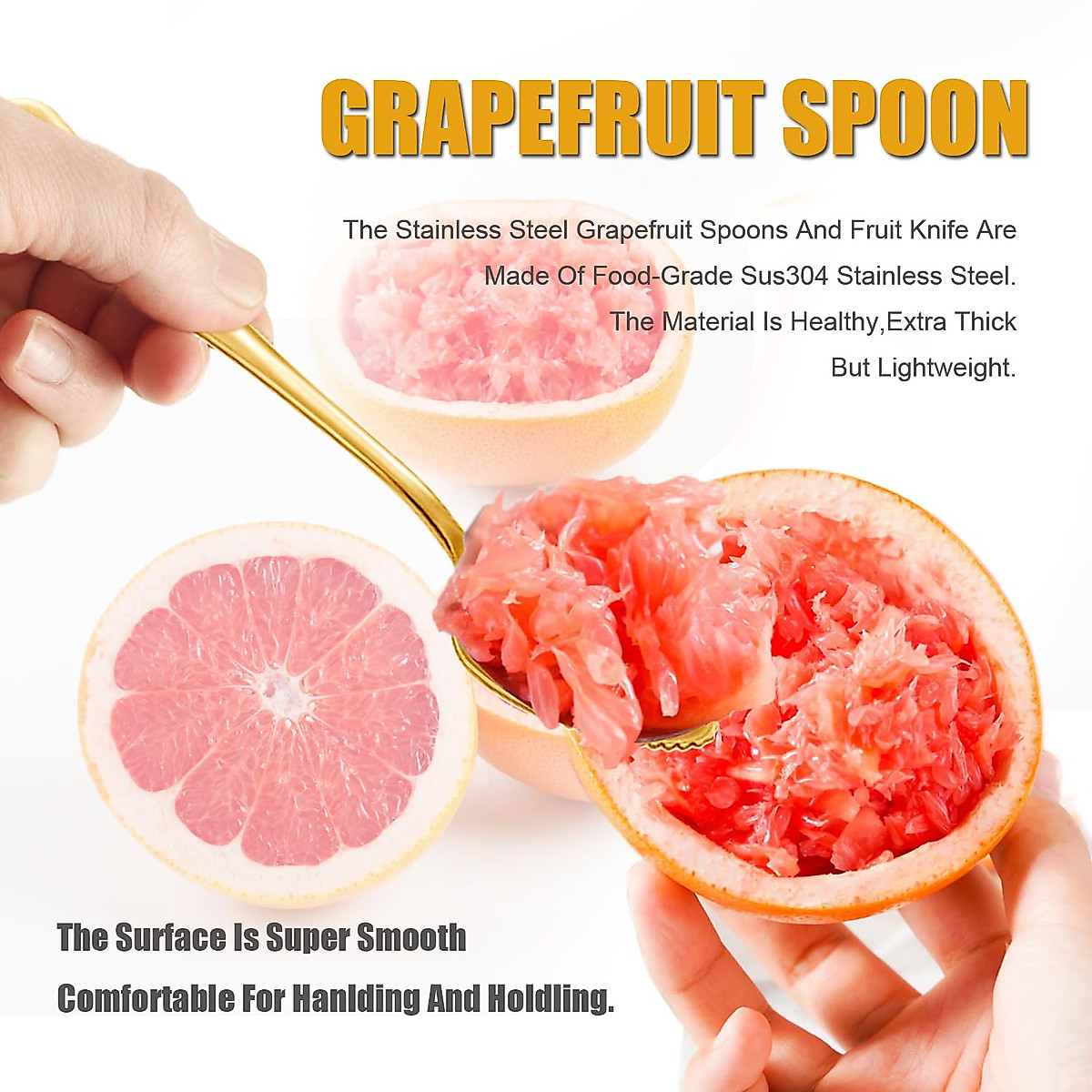 Grapefruit Spoons Serrated Edge Grapefruit Knife Stainless Steel Grapefruit Utensil Tool Dessert Spoons for Citrus Lemon Kiwi Salads Melon Lime Pitaya Apple Fruit Puree (Gold)