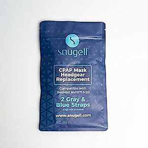 Headgear Replacement Straps for ResMed AirFit N20 Nasal Pillow CPAP Mask by Snugell | Gray and Blue Color | Pack of Two (2) Straps | Clips Not Included | Durable Premium Nylon Material
