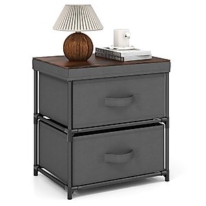 GOFLAME Fabric Dresser with 2 Drawers, Nightstand for Bedroom, Bedside Table with Removable Fabric Bins & Handles, Sofa Side Table, End Table for Living Room, Entryway, Grey & Rustic Brown