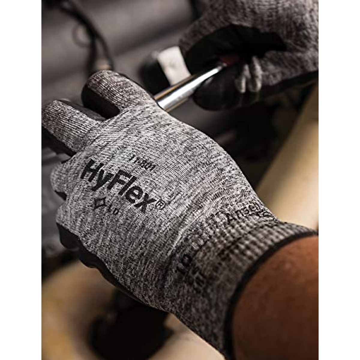 Ansell HyFlex 11-801 Nylon Glove, Black Foam Nitrile Coating, Knit Wrist Cuff, Large, Size 9 (Pack of 12)