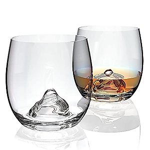Amesser Whiskey Glasses Old Fashioned 12 - Ounce Set of 2, Lead·Free Handblown Crystal Whisky Tumbler for Bourbon, Scotch, Liquor, Irish, Vodka, Cognac, Snowy Mountains, Clear