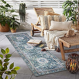 DECOMALL Runner Rug for Hallway Kitchen, Washable Long Rugs Green Multi, Bohemian Vintage Foldable Carpet for Entryway Entrance, 2'6"x9'