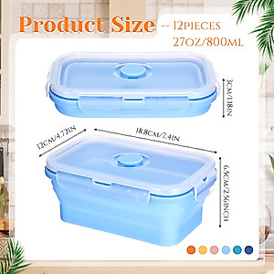 12 Pcs Collapsible Food Storage Containers Silicone collapsible Lunch Box with Clear Lid Square Food Containers Bowls Kitchen Stackable Lunch Box for Pantry Organization Microwave Freezer Safe (27oz)