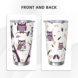 Owl Tree Branches Tumbler with Lid and Straw 20oz Stainless Steel Car Cup for Hot and Cold Drinks, Double Wall Insulated Travel Coffee Mug Reusable Drink Thermos Cup Birthday Gifts