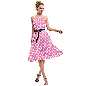 ABAFIP Women's 50s 60s Vintage Sleeveless Sling Strap Polka Dot A-Line Swing Cocktail Party Wedding Bridesmaid Summer Beach Tea Dresses Pink X-Large