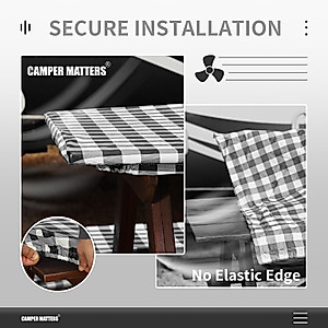 CAMPER MATTERS Picnic Table Cover and Bench Covers, Fitted Tablecloth Cover with Elastic Edge, Water and Oil Proof, for Outdoor, Garden, Camping, 96x30 Inch, 3 Pieces Set, Black & White