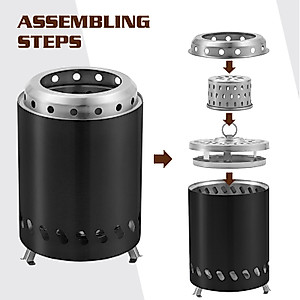 BRIAN & DANY Tabletop Solo Fire Pit with Stand, Smokeless Firepit for Outside, Stainless Steel Stove Bonfire, Fueled by Pellets or Wood, Includes Travel Bag & Fireproof Mat - 7.9 x 5.5in,Black