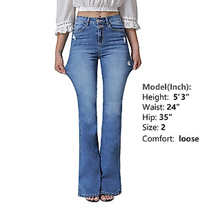 VIPONES Bell Bottom Jeans for Women High Waisted Flare Jean Bootcut Ripped Stretch Skinny Wide Leg Denim Blue Pants (107,Size 8)