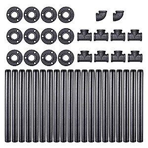 Niubid 3/4 Inches Malleable Cast Iron Pipe 2 PCS 5 Tier with Support. Vintage Industrial Wall Mount Bookshelf Shelving Unit, DIY Open Bookshelf, Shelf Shelves, Home Improvement Kitchen Shelves.