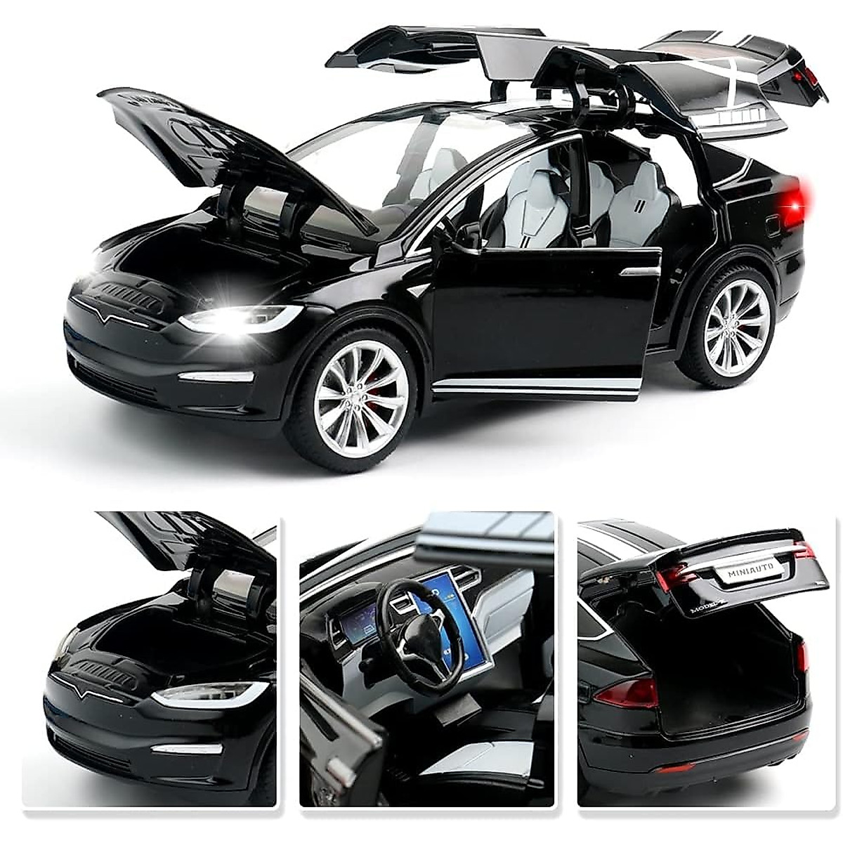 1:24 Scale Model X Alloy Car Model Diecast Toy Vehicles for Kids, Car Model Toy，Pull Back Alloy Car with Lights and Music,Gifts for Boys and Girls.(1:24 Model X~ Black)