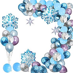 Finypa Snowflake Balloon Garland Arch kit 90pcs Snowflake Balloons for Winter Wonderland, Holiday, Christmas, Baby Shower, Snow Princess Birthday Party Decorations Garland Balloon with Purple White