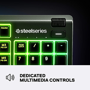 SteelSeries Apex 3 RGB Gaming Keyboard – 10-Zone RGB Illumination – IP32 Water Resistant – Premium Magnetic Wrist Rest (Whisper Quiet Gaming Switch) (Renewed)