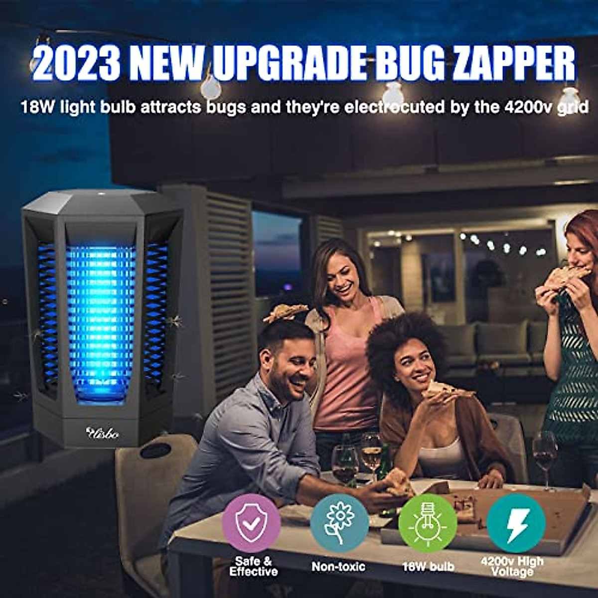 Bug Zapper Outdoor,18W Mosquito Zapper,Fly Traps Zapper,Mosquito Killer Outdoor Indoor,Plug in with 4200V High Powered,IP4 Waterproof, Power Saving, with Light Sensor for Patio Garden Home Kitchen