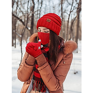 Motarto Winter Warm Set Knitted Beanie, Scarf, Touchscreen Gloves, Warm Cover Cold Weather Gear for Men and Women