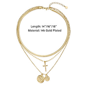 NUZON Gold Layered Necklace for Women 18K Gold Plated Chain Choker Cross Coin Pendant Necklace Simple Cute Jewelry