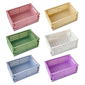 HUIFACAI Plastic Baskets Foldable Desk Crates Storage Box Stackable Table Basket Organizers Office Desktop Drawer Shelf, Small, Blue