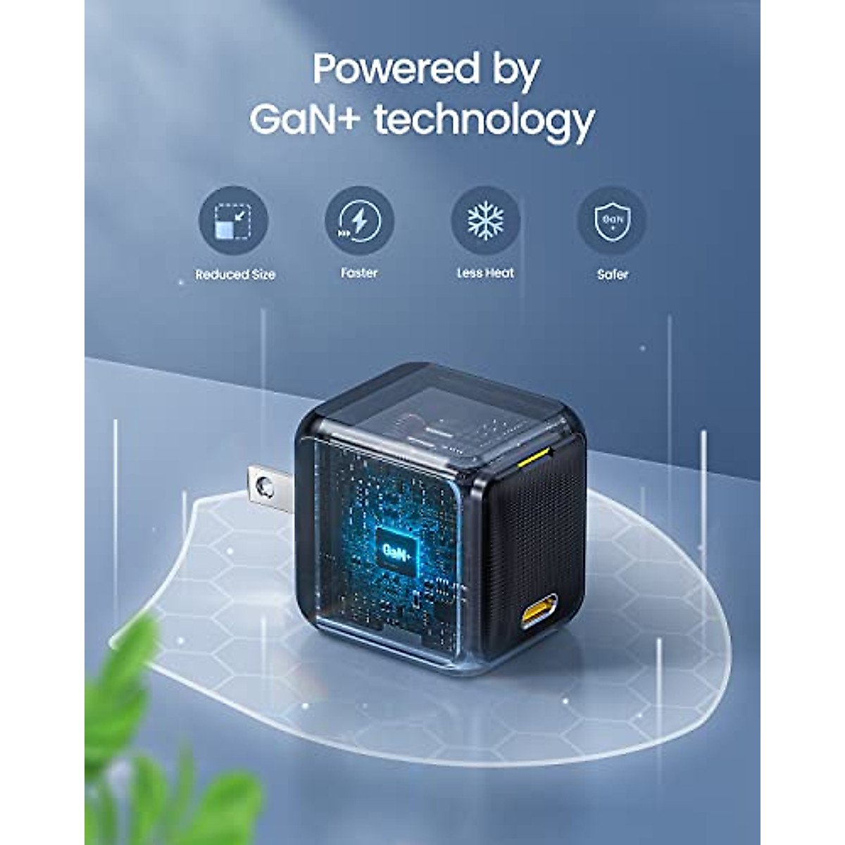 AOHI 65W PD USB C Charger, GaN+ Magcube Mini Fast Wall Charger Power Adapter with 4ft USB C to USB C LED Display Cable for Notebook MacBook Pro/Air, Galaxy S22/S21, iPhone 14/Plus/Pro Max/13/12, Black