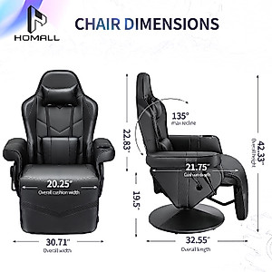 Homall Computer Racing Style Pu Leather Ergonomic Adjusted Reclining Video Gaming Single Sofa Chair with Footrest Headrest and Lumbar Support (Black)
