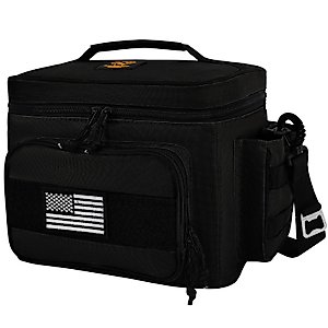 Lunch Box for Men, Tactical Lunch Bag with Ice Pack,MOLLE Webbing Insulated Lunch Cooler Women Adult,Reusable Lunch Tote with Adjustable Shoulder Strap for Work Fishing Camping Picnic,Black