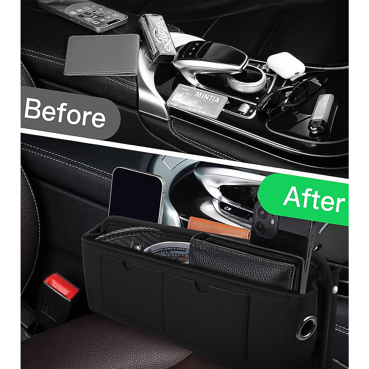 JIAFAYING Car Seat Gap Filler Leather Car Seat Organizer and Storage Between Seats Car Accessories-Front Seats Car Adjustable Gap Filler for Phones, Cards，Keys， Wallets