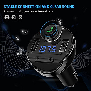 Criacr (Upgraded Version) Bluetooth FM Transmitter for Car, Wireless FM Radio Transmitter Adapter Car Kit, Dual USB Charging Ports, Hands Free Calling, U Disk, TF Card MP3 Music Player