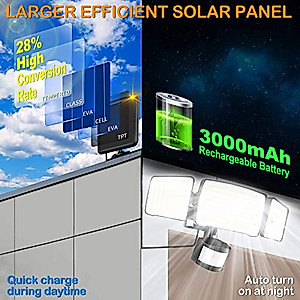 VENSSTNOR Solar Motion Sensor Flood Lights Outdoor - 4000LM 4 Lighting Modes, 72FT Sensing Distance, Split 3000mAh Solar Panel, IP65 Waterproof Security Lights with Remote for Porch Yard Patio Garage