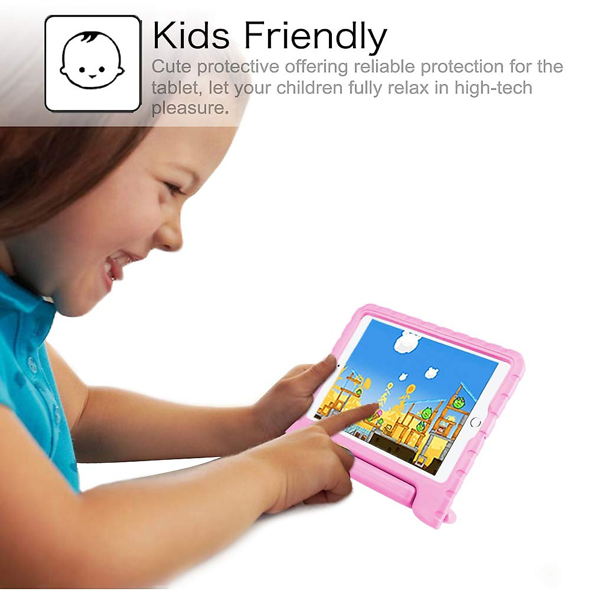 Fintie Case for iPad 6th Generation 2018 / iPad 5th Generation 2017 / iPad Air 2 / iPad Air (9.7 Inch) - Kiddie Series Light Weight Shock Proof Convertible Handle Stand Cover Kids Friendly, Pink