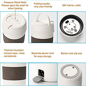 Portable Travel Heating Mug, Mini Electric Cup, 55℃ / 80℃ / 100℃ Optional, 304 Stainless Steel Liner Kettle, 12 Hours Insulation Function, 300W 350 ml Fashion Electric Thermos, Automatic Shut-Off