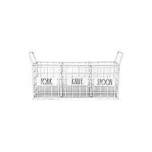 Rae Dunn 3 Section Utensil Holder – Metal Wire Basket Organizer for Silverware and Kitchen Accessories - Storage Spoon, Knife, Fork - Rustic, Schoolhouse, Farmhouse, Vintage Home Décor