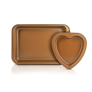 Eternal Living Copper Nonstick Bakeware Set (Heart Cake Pan and Cookie Sheet, 2 Piece)