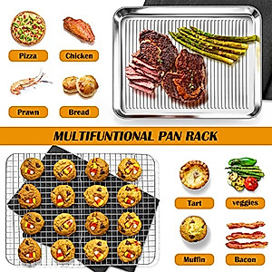 P&P CHEF 16 Inch Baking Sheets with Racks, Stainless Steel Baking Oven Pan Tray and Cooling Rack Set, Corrugated Bottom & Grid Rack, Healthy & Durable, Dishwasher Safe, 4 Pieces (2 Pans + 2 Racks)