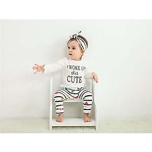 KuKitty 3Pcs Baby Girl Outfits Set I Woke Up This Cute Long Sleeve T-Shirt Tops Flowers Pants with Headband (12-18 Months)
