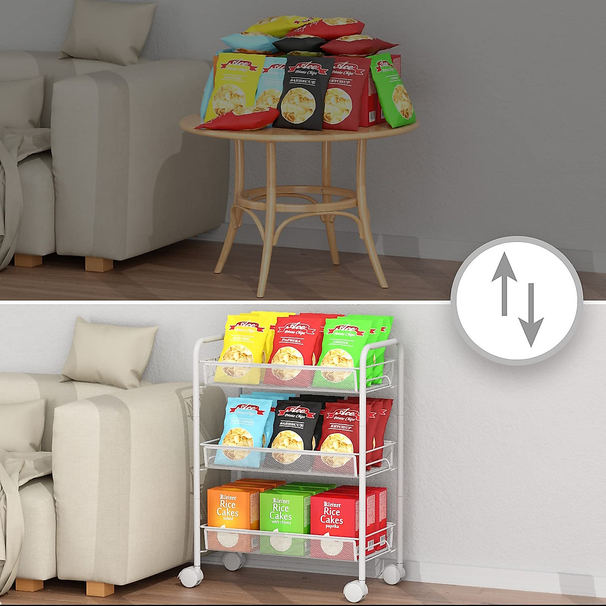 JANE EYRE 3-Tier Rolling Utility Storage Rack Cart on Wheels, Trolley Craft cart, Multi-Purpose Organizer Shelf, White