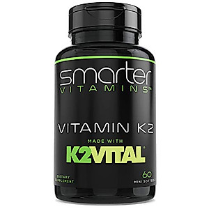 Smarter Vitamin K2 MK7 100mcg Made with K2VITAL and Kale for Bone Health & Cardiovascular Support K-2 MK-7 Helps Utilize Calcium for Bones & Supports Healthy Skeletal Muscle 60 Liquid Softgels