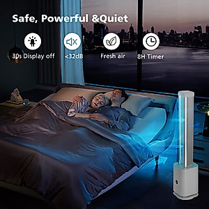 ULTTY Bladeless Tower Fan and Air Purifier in one, Bedroom Fan with HEPA Filter Smoke Dust Pollen Dander, 42.5" Oscillating Tower Fan with Remote, Touch, 8H Timer, White