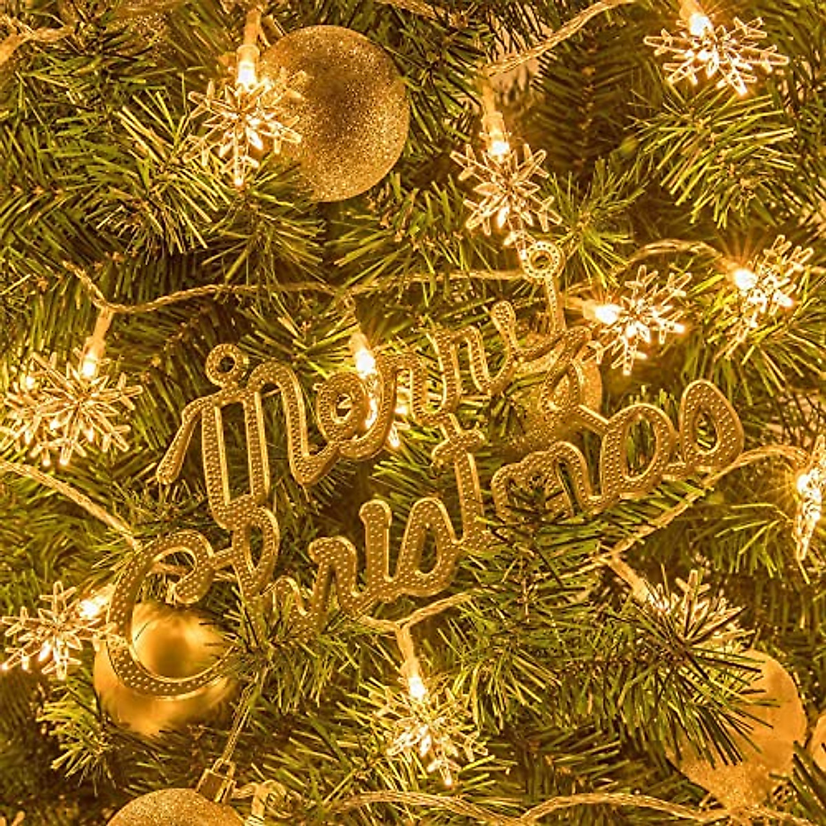 CHengQiSM 100 LED Snowflake Lights Fairy String Lights 32.8ft Plug in String Lights Christmas Holiday Home Garden Patio Party Decoration Indoor Outdoor Celebration Lighting, Warm White