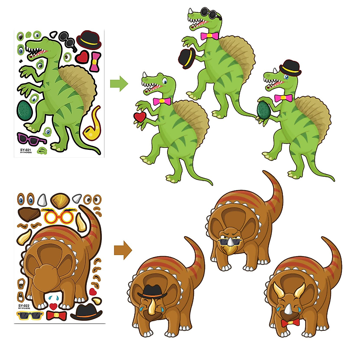 Dinosaur Stickers,Make Your Own Dinosaur Stickers,Make A Dinosaur Stickers DIY Stickers Dinosaur Party Sticker Craft Game,Dino Theme Birthday Party Favors for Kids (24 Sheets) (Make-A-Dinosaur Stickers)