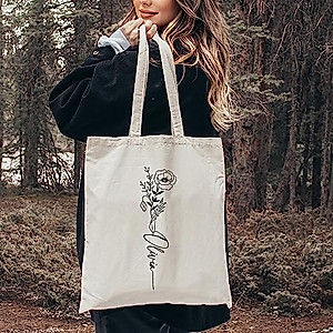 Personalized Birth Flower Canvas Tote Bag, Custom Birth Month, Bachelorette Party, Plant Lover Gifts, Plant Mom Bag, Birthday Gifts For Mom Woman, Gift For Best Friends, Gifts For Her