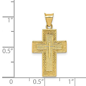 Solid 14k Yellow Gold Textured Reversible Lord's Prayer in Spanish Cross Pendant Charm - 26mm x 14mm