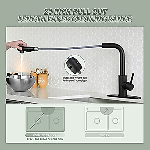 KZH Matte Black Kitchen Faucets with Pull Down Sprayer, Single Handle Kitchen Sink Faucet with Pull Out Sprayer with Deck Plate for Rv/Bar Sink/Laundry/Outdoor tap